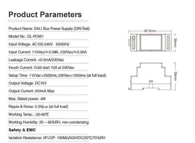 Anti Fire Dali Lighting Control Module DALI Bus Power Supply Din Rail