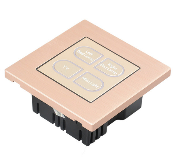 4 Gang 1 Way Modern Push Button Light Switch , Hotel Wall Light Control ...